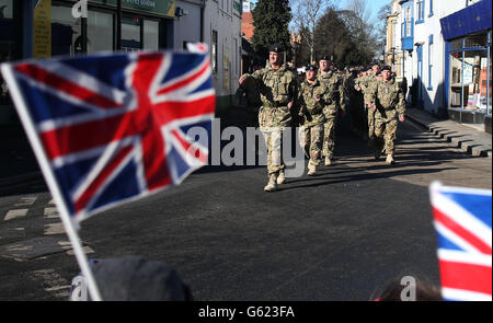 Troops from 21 Engineer Regiment marching from Ripon Cathedral, North ...