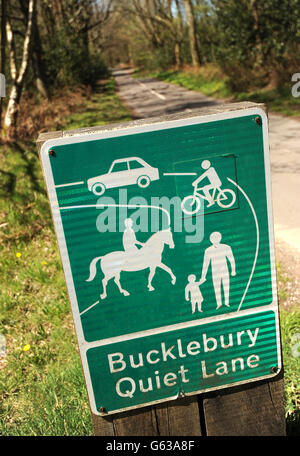 General view of a sign for the Bucklebury Quiet lane, which cuts ...