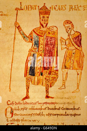 Charlemagne crowns his son Louis the Pious in 813. Artist: Alaux Stock ...