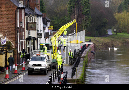 Flood defences are installed in Bewdley, Worcestershire, after ...