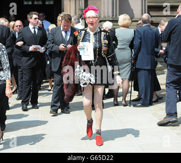 Actress Su Pollard outside Rotherham Minster after the funeral service ...