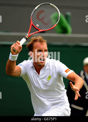 Belgium's Steve Darcis in action during his match against Croatia's Ivo ...