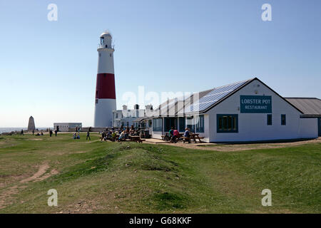 The lighthouse at Portland Bill and The Lobster Pot cafe and restaurant ...
