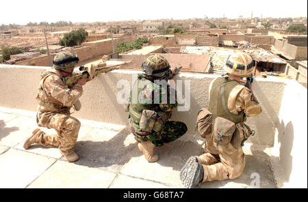 Members of the British Desert Rats on patrol before operation desert ...
