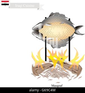 Iraqi Cuisine, Illustration of Masqouf or Traditional Grilled Carp Fish ...