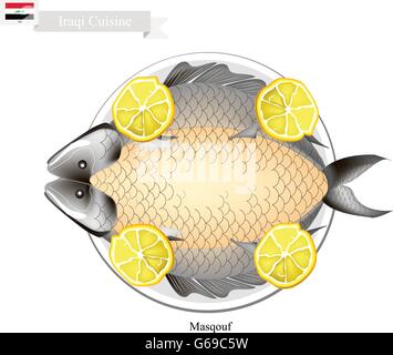 Iraqi Cuisine, Masqouf or Traditional Grilled Carp Fish on Campfire. A ...