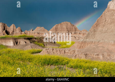 Badlands with rainbow, Badlands National Park, South Dakota Stock Photo ...