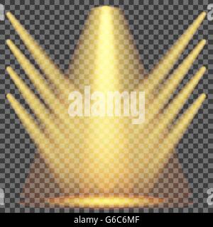 A set of spotlights with a bright yellow light illuminating the stage ...