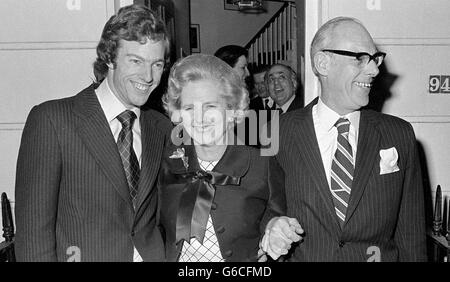 Opposition leader Margaret Thatcher and her husband Denis decorate ...