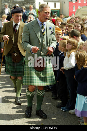 The Prince of Wales, walking down the main street of Tobermory, Isle of ...