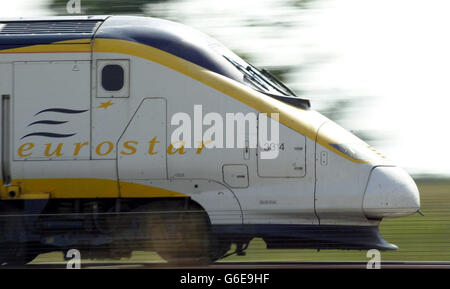 A Eurostar train travels through Ashford in Kent, on a test run on the ...