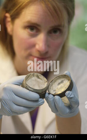 Conservator at the Museum of London, Liz Barham, displays an intact pot ...