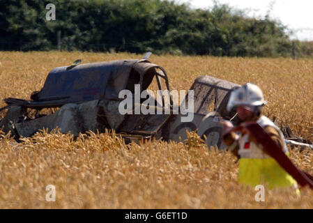 Emergency services at the scene of the Fairey Firefly plane crash, in a ...
