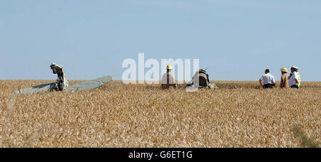 Emergency services at the scene of the Fairey Firefly plane crash, in a ...