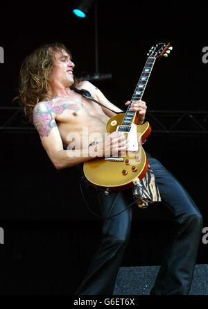 Lead singer of The Darkness Justin Hawkins during the Kerrang! Day of ...