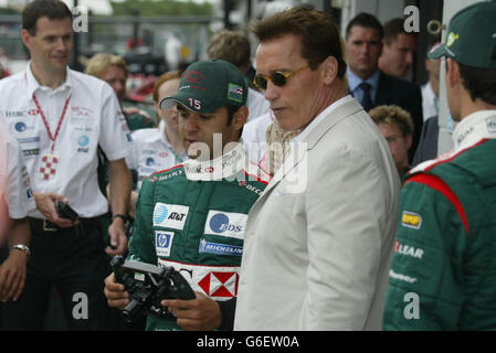 From left, Arnold Schwarzenegger, Antonio Banderas, Glen Powell, Ronda ...