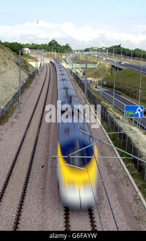 Eurostar train approaching the Channel Tunnel terminal at Folkestone ...
