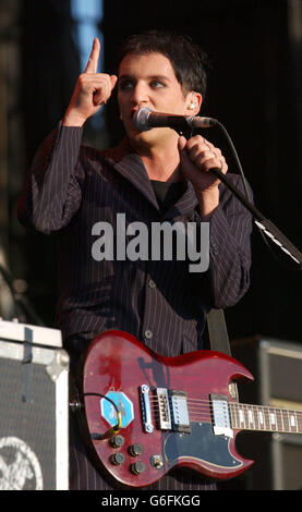 Lead singer of Placebo, Brian Molko, performing on the Main Stage at ...