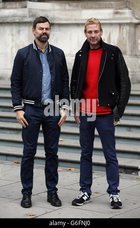 Artists Michael Elmgreen (left) and Ingar Dragset (right) with an ...