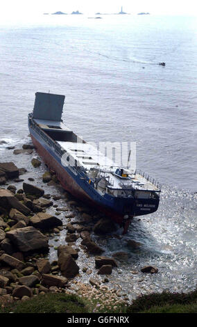 Ship wreck of the RMS Mulheim in Sennen Cove, Cornwall, UK Stock Photo ...