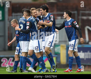 Rochdale's Peter Vincenti celebrates scoring the 1st goal against ...