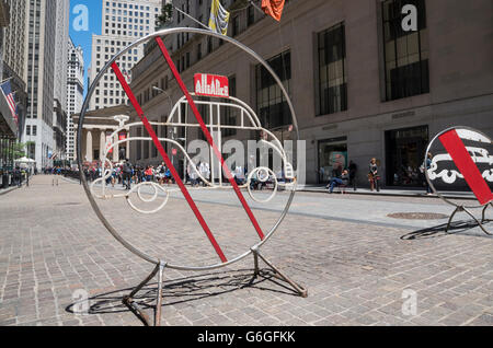 Large metal signs indicating a pedestrianised area shown by white ...