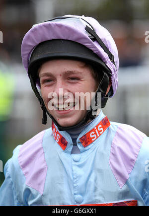 Jockey Cameron Hardie at Newbury Racecourse, Newbury Stock Photo - Alamy