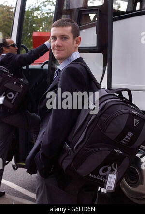 The England team bus leaving the team hotel at The Dolder Grand in ...