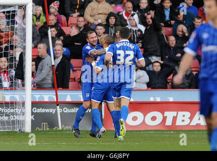 Gillingham's Danny Kedwell celebrates scoring from the penalty spot ...