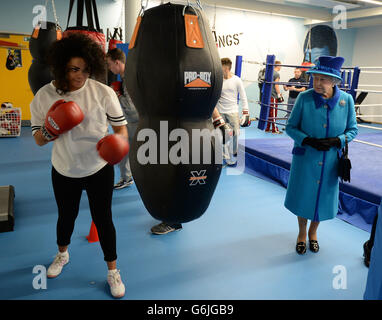 Queen Elizabeth II watching boxing training during a tour of The ...