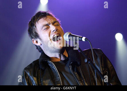 Lead singer Damon Albarn from the band Blur performing on the Main ...