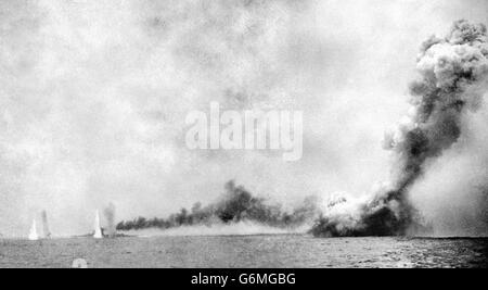 HMS Queen Mary blowing up after taking a hit to the citadel during the ...