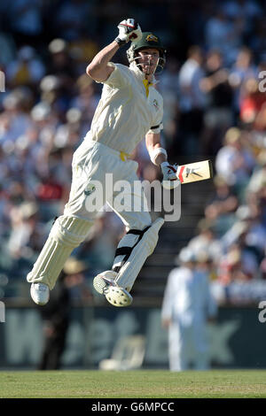 Australia's Steven Smith celebrates scoring 100 not out during day one ...