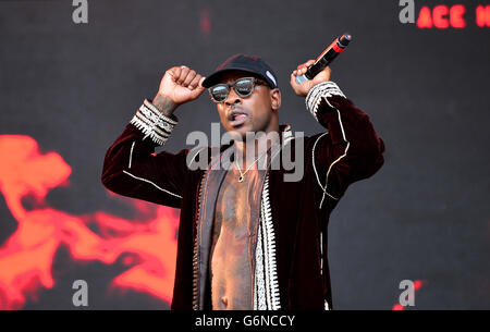 Skepta performing on the Pyramid Stage at the Glastonbury Festival, at ...