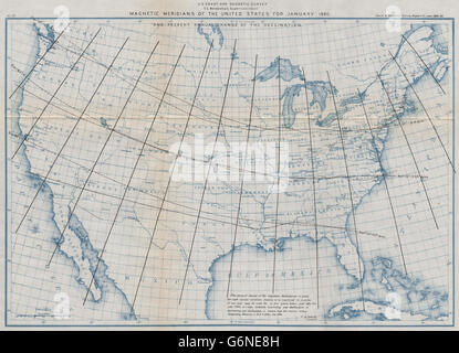 USA: Magnetic declination annual change. Agonic lines 1797-1890. USCGS ...