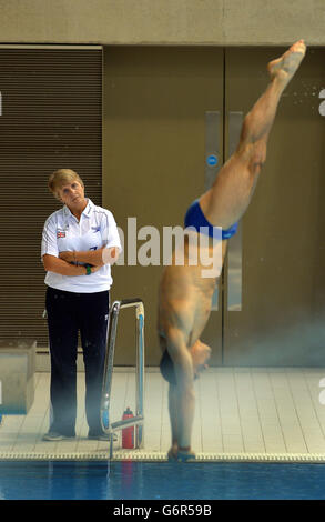 Great Britain's Tom Daley with his coach Jane Figueiredo during day one ...