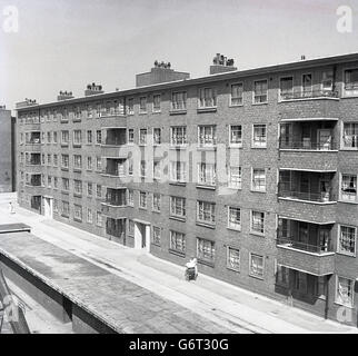 historical, 1950s, newly brick built flats or apartments constructed ...