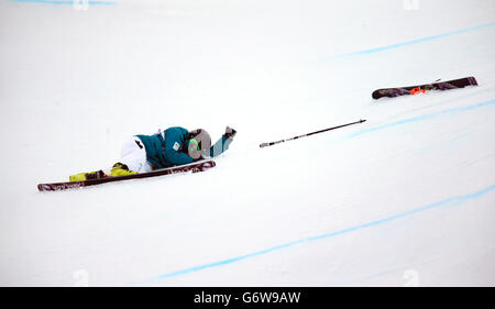 Australia's Davina Williams lies injured in the snow during her run in ...