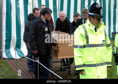 Rachel Whitear's coffin is led to a hearse, after it was exhumed at the ...