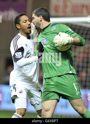 Crystal Palace's Julian Speroni (left) is replaced by Wayne Hennessey ...