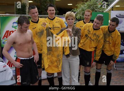 Actress Patsy Palmer with footballers from local team Whitby Bay FC ...