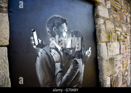 A view of the latest officially confirmed Banksy artwork, named Mobile ...