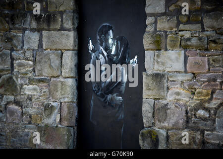 A view of the latest officially confirmed Banksy artwork, named Mobile ...