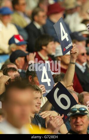 England cricket fans celebrate a boundary by England's Kevin Pietersen ...
