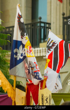 Flags with emblems of the Middle Ages Stock Photo - Alamy