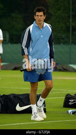 Great Britain's Tim Henman trains at The Lawn Tennis Championships in ...