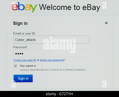 A view of the login page of eBay with a made up user name, as the e ...