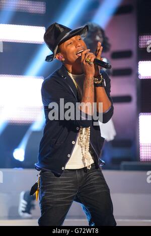 Pharrell Williams performs during a recording of the Graham Norton Show ...