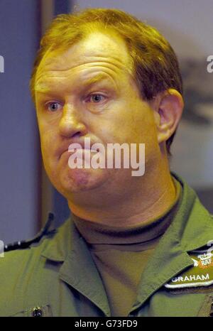 Station Commander Graham Wright speaks at a press conference at RAF ...