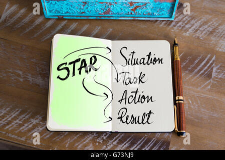 STAR as Situation, Task, Action, Result written on yellow paper note ...